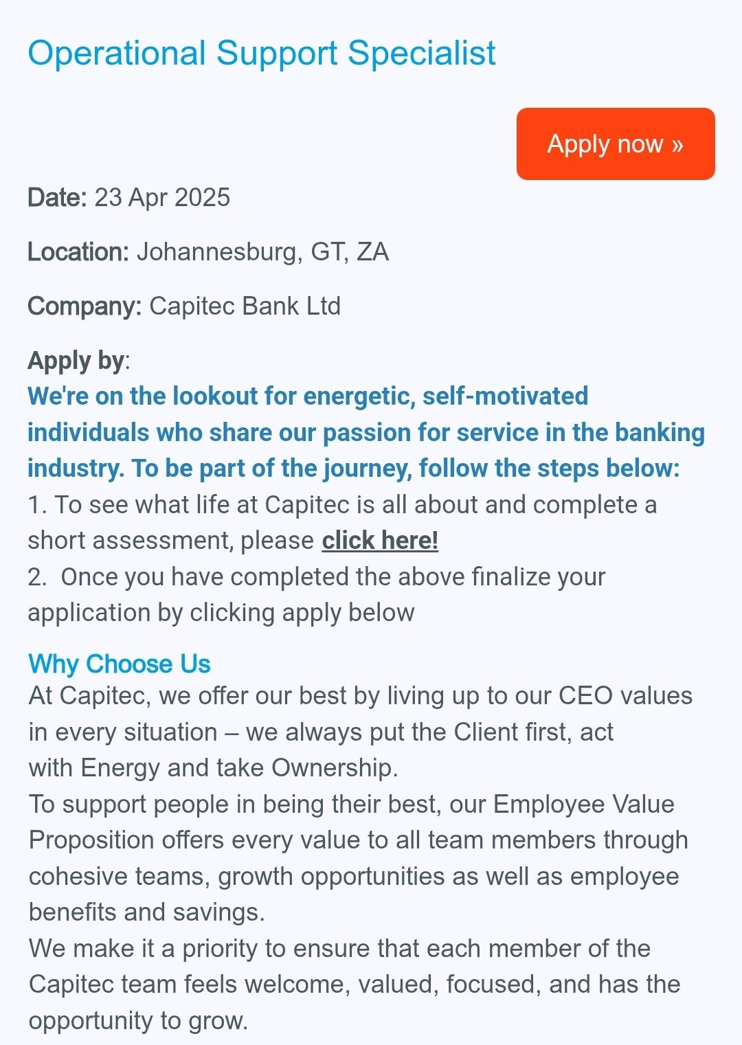 Bank Assistant (Operational Support ) - Careersroom