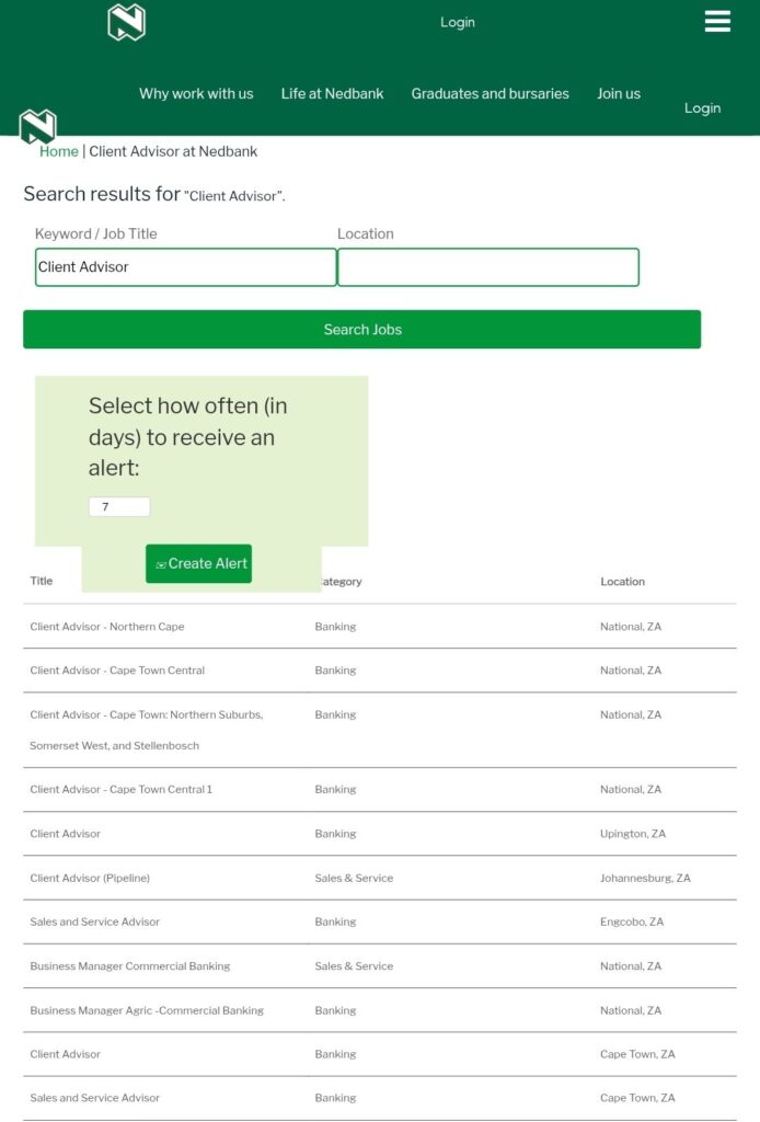 Nedbank Hiring: Client Advisor, Sales and Service Advisor 2026 - CAREERTAG