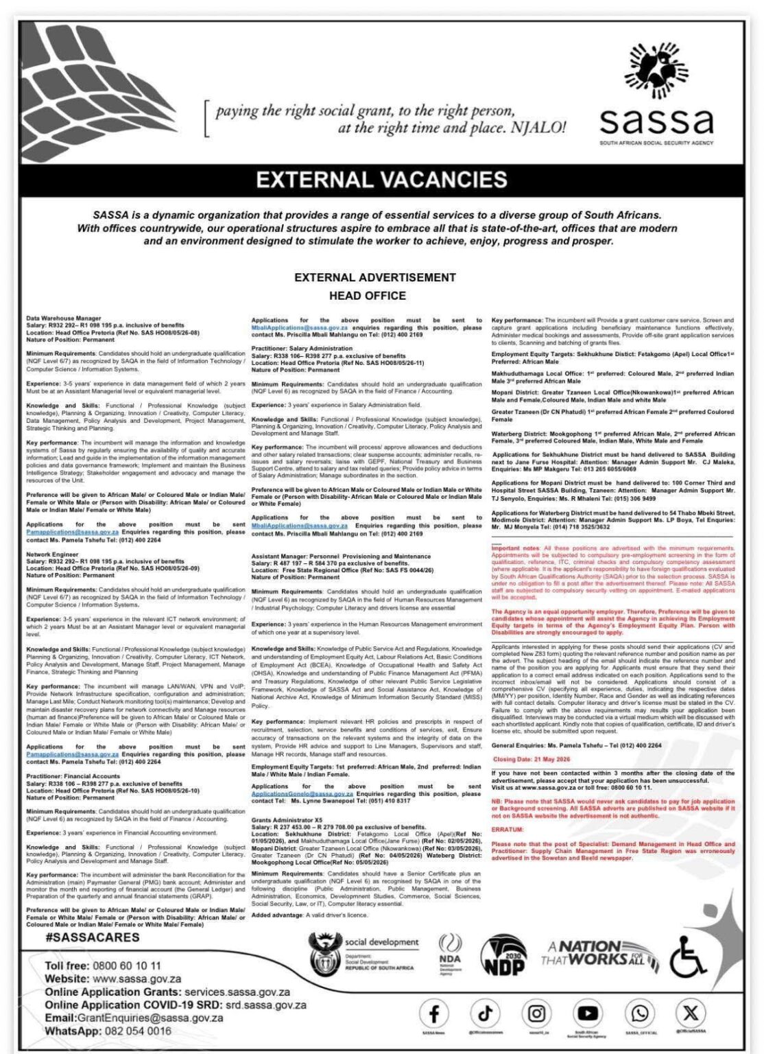 SASSA External Vacancies 2026: Apply for Head Office and Regional ...